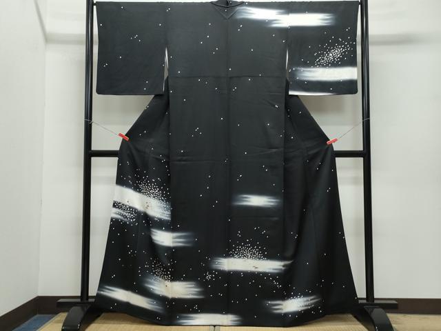 平和屋着物●訪問着　刺繍　松竹梅　黒地　銀糸　正絹　逸品　CAAZ1020vf