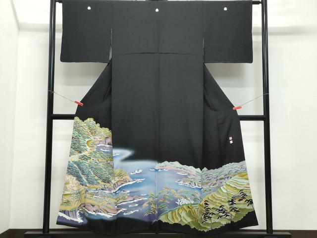 平和屋着物●京加賀友禅　松本健一　黒留袖　風景松文　正絹　逸品　CAAZ1039vf