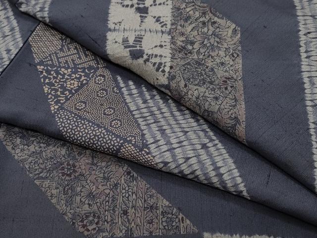 平和屋着物●上質な小紋　紬地　杢目絞り　吉祥更紗草花文　正絹　逸品　CAAZ1066vf