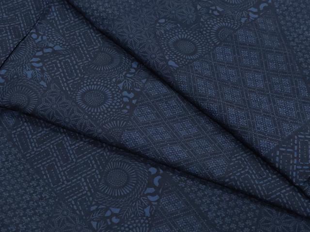 平和屋着物●上質な紬　本型絵染　吉祥花文　正絹　逸品　CAAZ1124vf