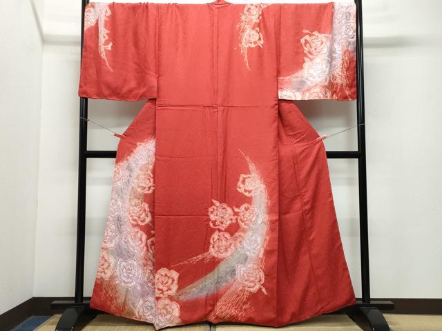 平和屋着物●男性　訪問着　絞り　バラ　銀通し地　正絹　逸品　CAAZ1164vf