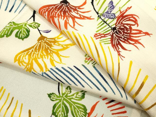 平和屋着物●上質な小紋　紅型　草花文　鬼しぼ縮緬　正絹　逸品　CAAZ1199vf