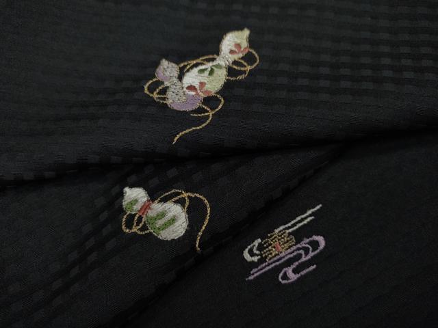 平和屋着物●上質な小紋　総刺繍　瓢箪花文　黒地　金糸　正絹　逸品　CAAZ2418ut