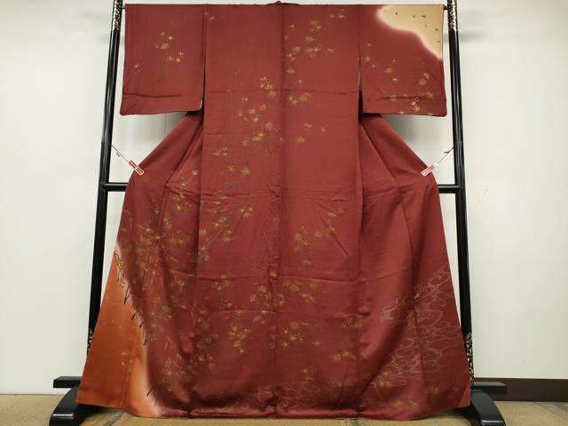 平和屋着物●訪問着　流水枝花文　暈し染め　金彩　正絹　逸品　CAAZ2422ut