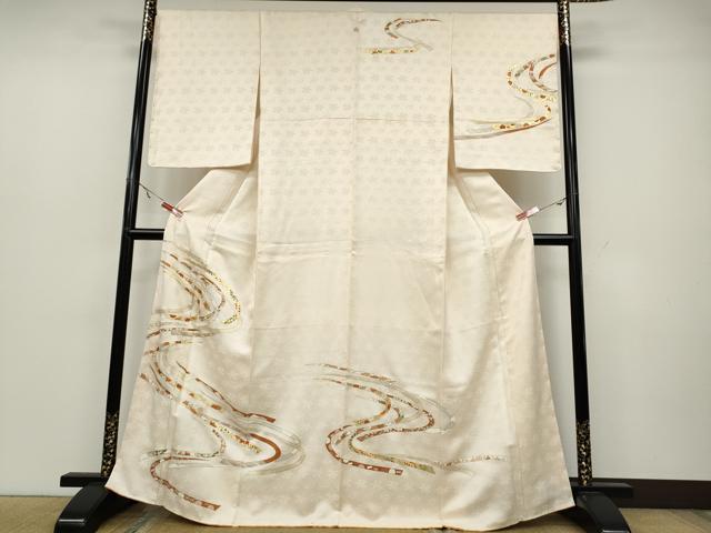 平和屋着物●銀座きしや　訪問着　駒刺繍　熨斗草花文　金彩　正絹　逸品　未使用　CAAZ2426ut