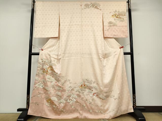 平和屋着物●銀座きしや　訪問着　駒刺繍　扇面枝花文　暈し染め　金彩　正絹　逸品　CAAZ2430ut