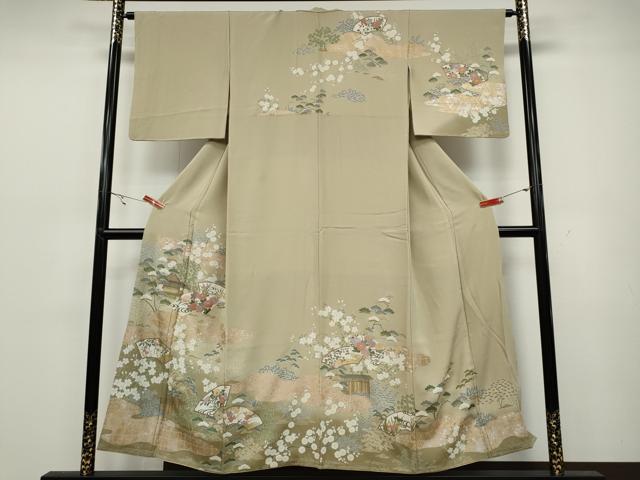 平和屋着物●訪問着　風景地紙草花文　暈し染め　金銀彩　正絹　逸品　CAAZ2448ut