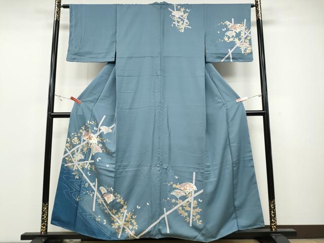 平和屋着物●訪問着　竹垣花蝶文　暈し染め　金彩　正絹　逸品　未使用　CAAZ2453ut