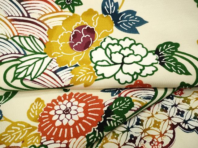 平和屋着物●上質な小紋　型染め　立波花文　正絹　逸品　CAAZ2459ut