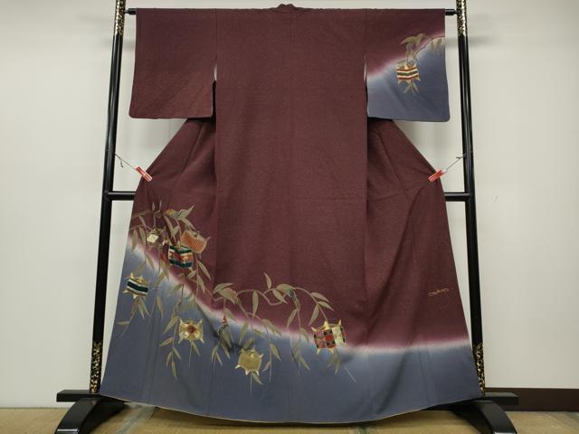 平和屋着物●ファッションデザイナー　HIROKO KOSHINO　コシノヒロコ　訪問着　糸巻き枝葉文　暈し染め　金彩　正絹　逸品　CAAZ2465ut