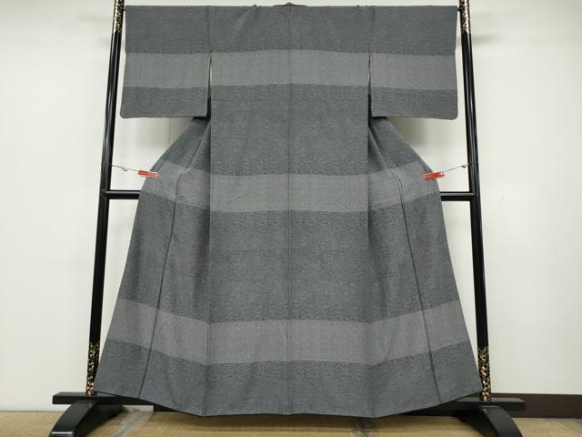 平和屋着物●訪問着　江戸小紋　横段吉祥草花文　黒地　正絹　逸品　CAAZ2500ut