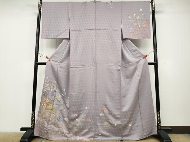 平和屋着物●訪問着　駒刺繍　絞り　御所車花文　金糸　正絹　逸品　CAAZ2502ut