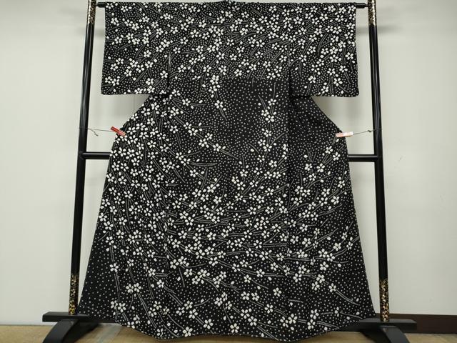 平和屋着物●訪問着　総絞り　枝花文　黒地　正絹　逸品　未使用　CAAZ2511ut