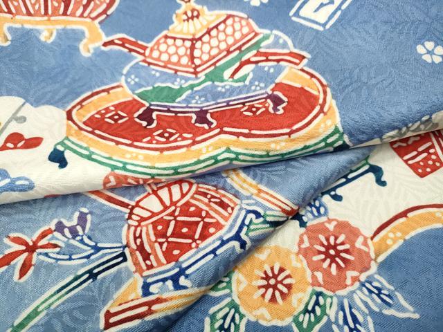 平和屋着物●上質な小紋　型染め　茶道具花文　正絹　逸品　未使用　CAAZ2535ut