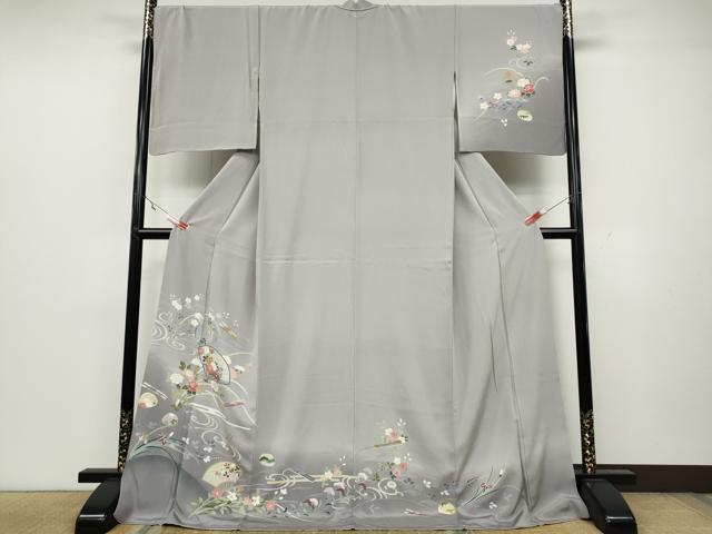 平和屋着物●訪問着　扇面貝合わせ草花文　暈し染め　正絹　逸品　CAAZ2544ut