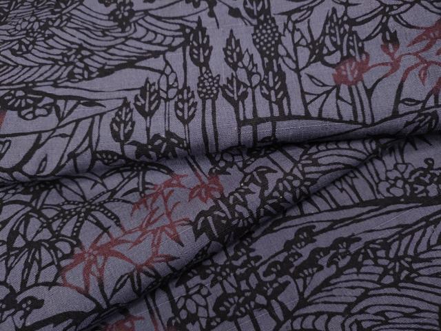 平和屋着物●上質な紬　型染め　流水草花文　正絹　逸品　未使用　CAAZ2546ut