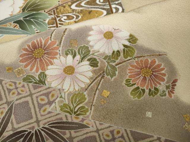 平和屋着物○豪華色留袖 駒刺繍 雪芝草花文 金彩 正絹 逸品