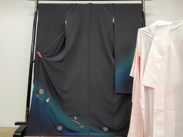 平和屋着物●豪華振袖・長襦袢セット　総刺繍　鞠　簪　ぽっくり下駄　コマ　暈し染め　金糸　正絹　逸品　CAAZ2557ut