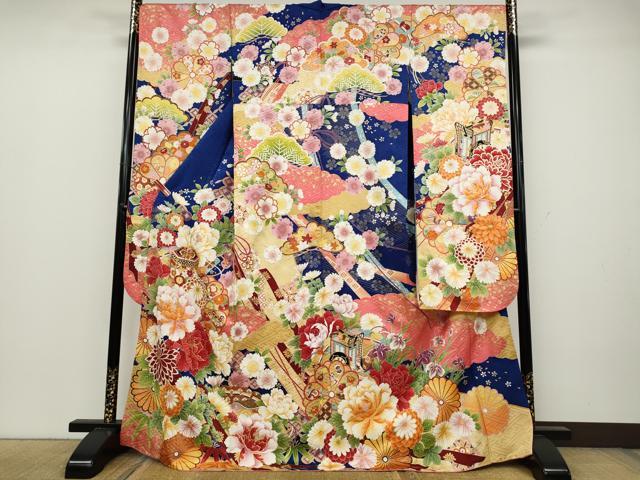 平和屋着物●豪華振袖　刺繍　貝桶宝尽くし花文　金彩　正絹　逸品　CAAZ2575ut
