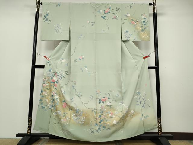 平和屋着物●訪問着　作家物　草花文　暈し染め　金彩　正絹　逸品　CAAZ2608ut