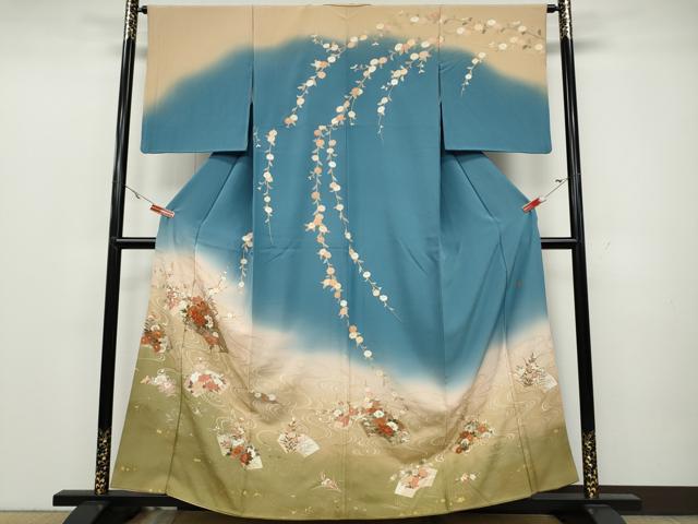 平和屋着物●訪問着　作家物　駒刺繍　流水地紙花文　暈し染め　金彩　正絹　逸品　CAAZ2635ut