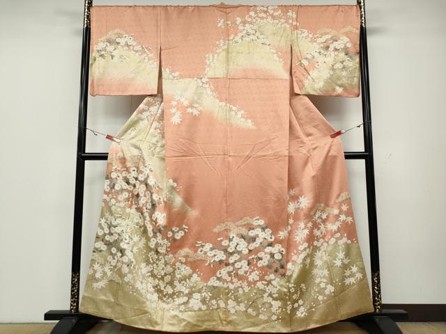 平和屋着物●訪問着　駒刺繍　草花文　暈し染め　金彩　正絹　逸品　CAAZ2687ut