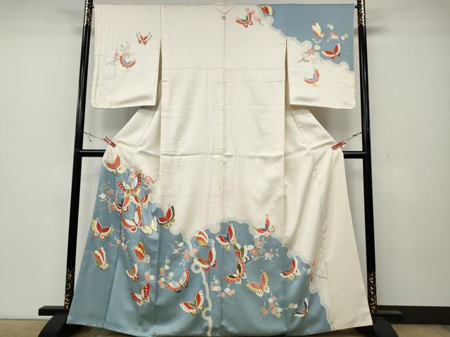 平和屋着物●訪問着　駒刺繍　雪輪舞蝶文　金彩　正絹　逸品　CAAZ2723ut