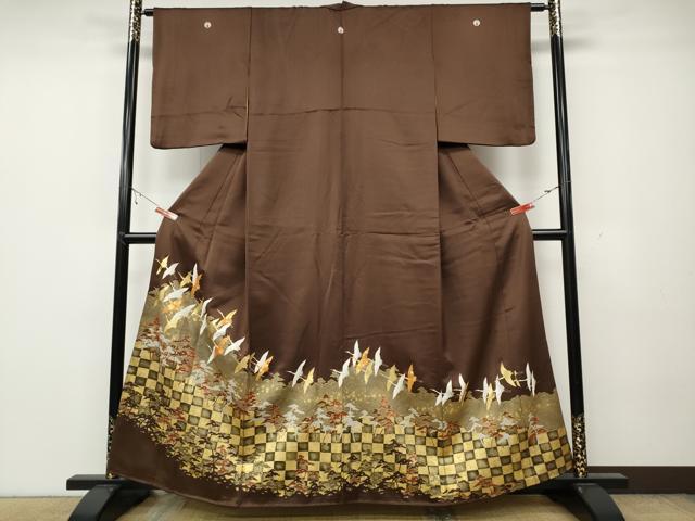 平和屋着物●銀座きしや　色留袖　駒刺繍　飛鶴松文　金彩　正絹　逸品　CAAZ2724ut