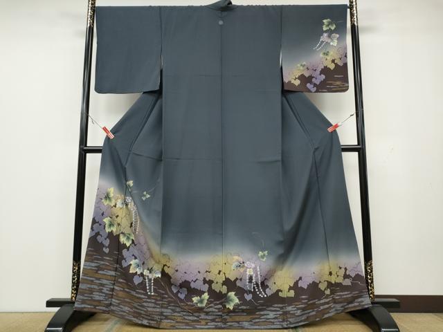 平和屋着物●訪問着　手描き　蔦の葉花文　暈し染め　金銀彩　正絹　逸品　CAAZ2743ut