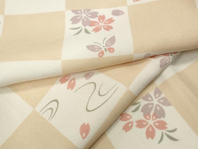 平和屋着物●長襦袢　単衣　市松花蝶文　正絹　逸品　CAAZ2777ut