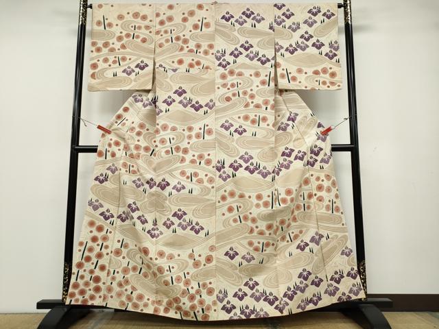 平和屋着物●訪問着　流水草花文　正絹　逸品　CAAZ2785ut