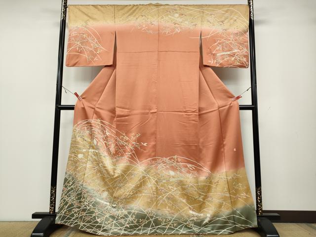 平和屋着物●訪問着　作家物　駒刺繍　横笛枝花文　暈し染め　正絹　逸品　CAAZ2791ut