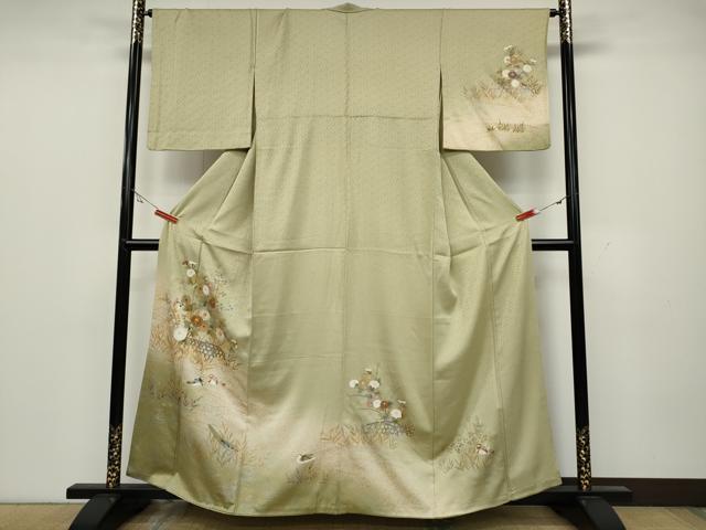 平和屋着物●訪問着　駒刺繍　流水鴛鴦花文　暈し染め　金銀彩　正絹　逸品　CAAZ2796ut