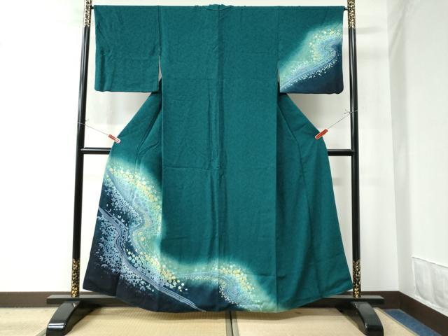 平和屋着物●訪問着　絞り　舞花文　暈し染め　金彩　正絹　逸品　CAAZ2824yc