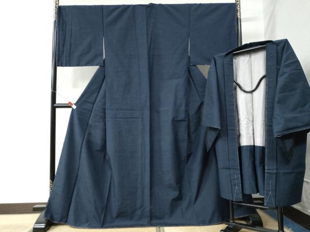 平和屋着物●上質な紬　アンサンブル　色無地　鉄紺色　やまと誂製　正絹　逸品　未使用　CAAZ2832yc