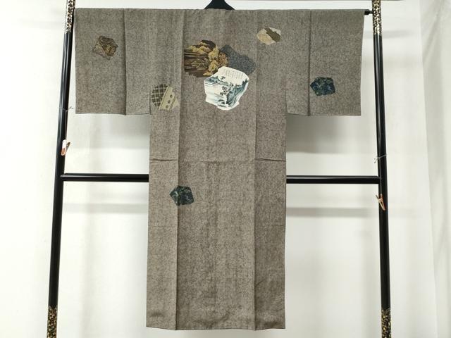 平和屋着物●男性　長襦袢　袷　手描き　風景文　金彩　正絹　逸品　未使用　CAAZ2835yc