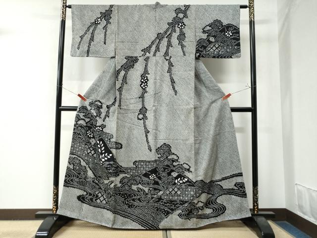 平和屋着物●訪問着　総絞り　浜松籬草花文　黒地　正絹　逸品　未使用　CAAZ2886yc