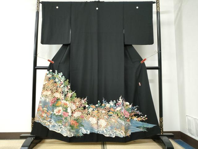 平和屋着物●本加賀友禅作家　池田裕　黒留袖　立波牡丹籬花文　正絹　逸品　CAAZ2904yc