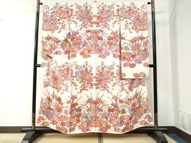 平和屋着物●豪華振袖　型染め　流水籬花唐草文　正絹　逸品　CAAZ2915yc