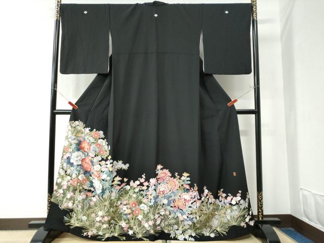 平和屋着物●豪華黒留袖　友禅　作家物　牡丹松葉花文　正絹　逸品　CAAZ2942yc