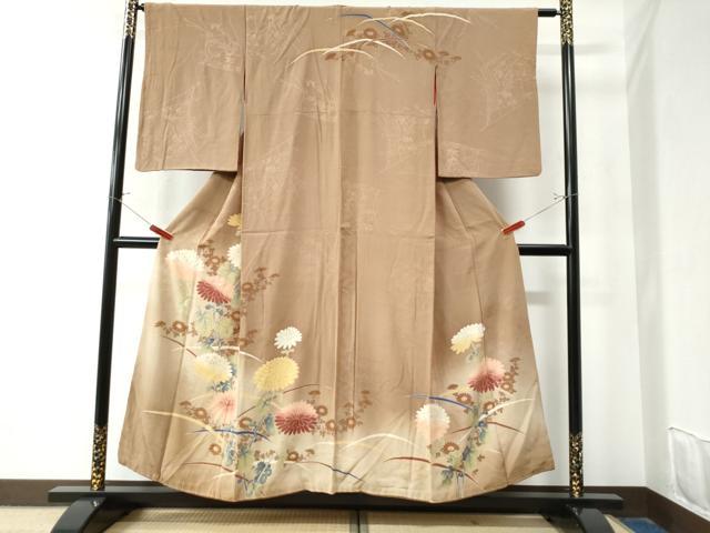 平和屋着物●アンティーク　大正ロマン　訪問着　刺繍　芝草菊文　暈し染め　正絹　逸品　CAAZ2944yc