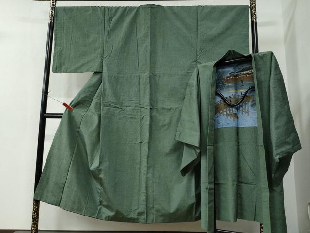 平和屋着物●男性　本場大島紬　薩摩結城　アンサンブル　老竹色　正絹　逸品　CAAZ2954yc