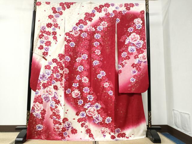 平和屋着物●豪華振袖　舞花文　ラメ糸　暈し染め　金彩　正絹　逸品　CAAZ2961yc