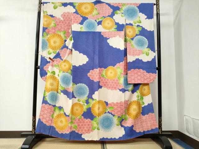 平和屋着物●名門　藤娘きぬたや・総絞り　振袖　雲取り菊花文　正絹　逸品　CAAZ2972yc