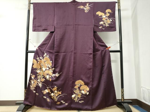 平和屋着物●訪問着　駒刺繍　松竹梅花文　金彩　正絹　逸品　未使用　CAAZ2980yc