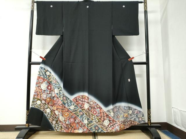 平和屋着物●越後十日町の一流染匠　桐屋・翠山工房　黒留袖　辻が花　暈し染め　正絹　逸品　CAAZ2994yc