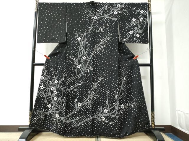 平和屋着物●訪問着　総絞り　枝花文　黒地　正絹　逸品　未使用　CAAZ3001yc