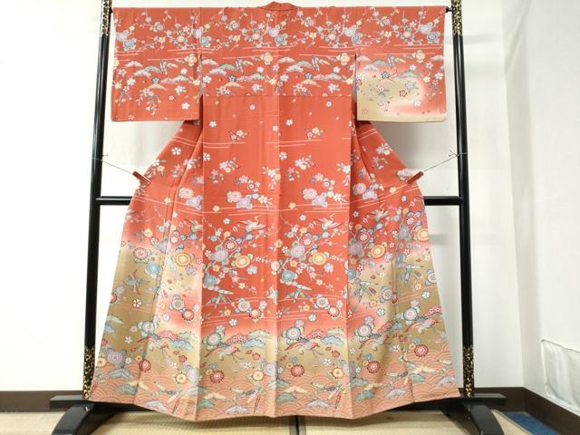 平和屋着物●訪問着　型染め　飛鶴青海波花松文　暈し染め　正絹　逸品　CAAZ3008yc