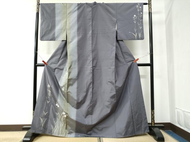 平和屋着物●訪問着　紬地　総刺繍　秋草文　金彩　正絹　逸品　CAAZ3098yc