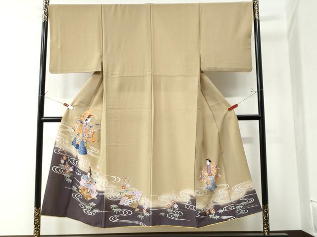 平和屋着物●男性　色留訪問着　胴抜き仕立て　人物流水花文　暈し染め　金彩　正絹　逸品　CAAZ3099yc